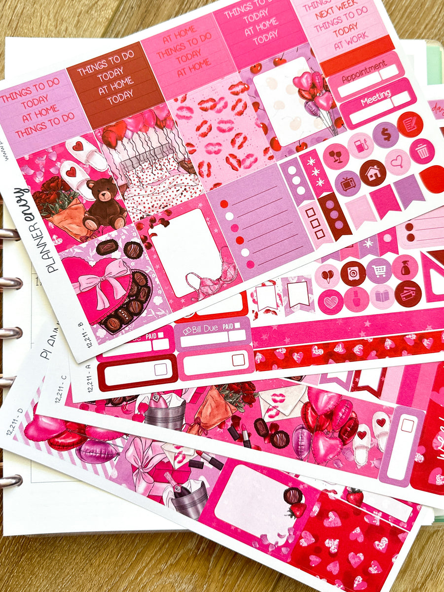 Valentine's Day Gifts Red & Pink Love Hearts Planner Stickers 4-Page W ...