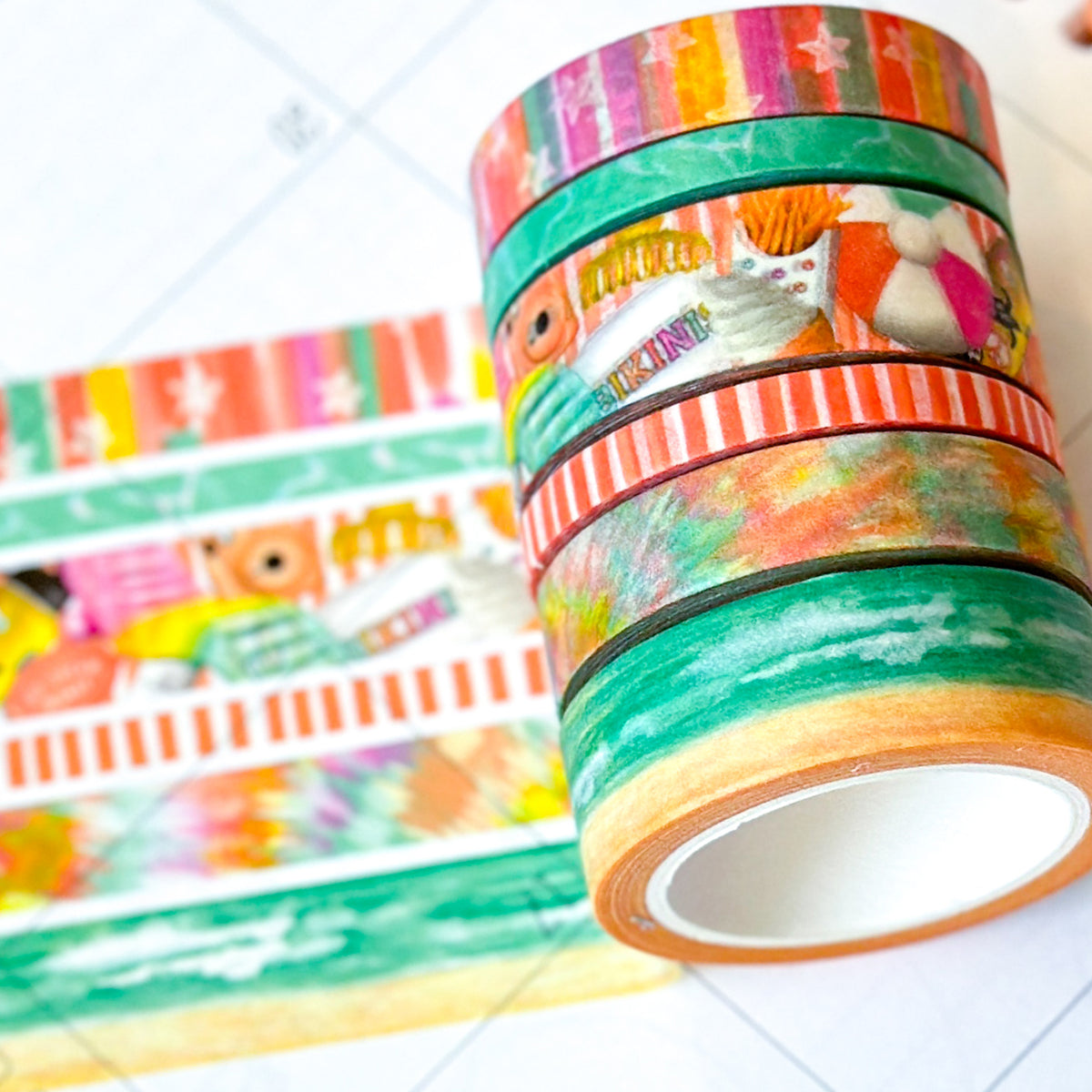 Beach Ocean Bright Colors Summer Stars Tye Dye Washi Tape Set August 2 ...