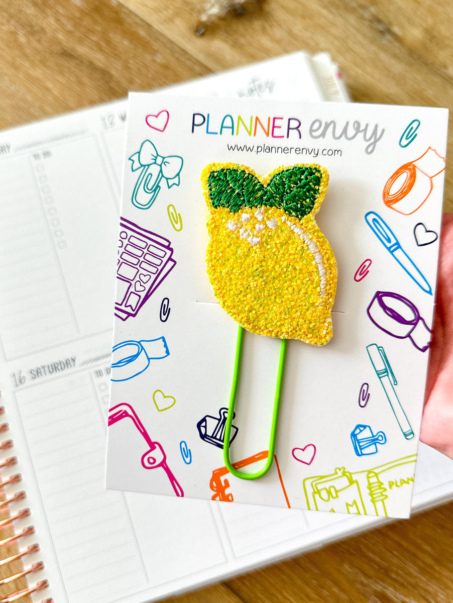 Glitter Lemon Paperclip Planner Clip Bookmark - Decorative Paperclip F ...