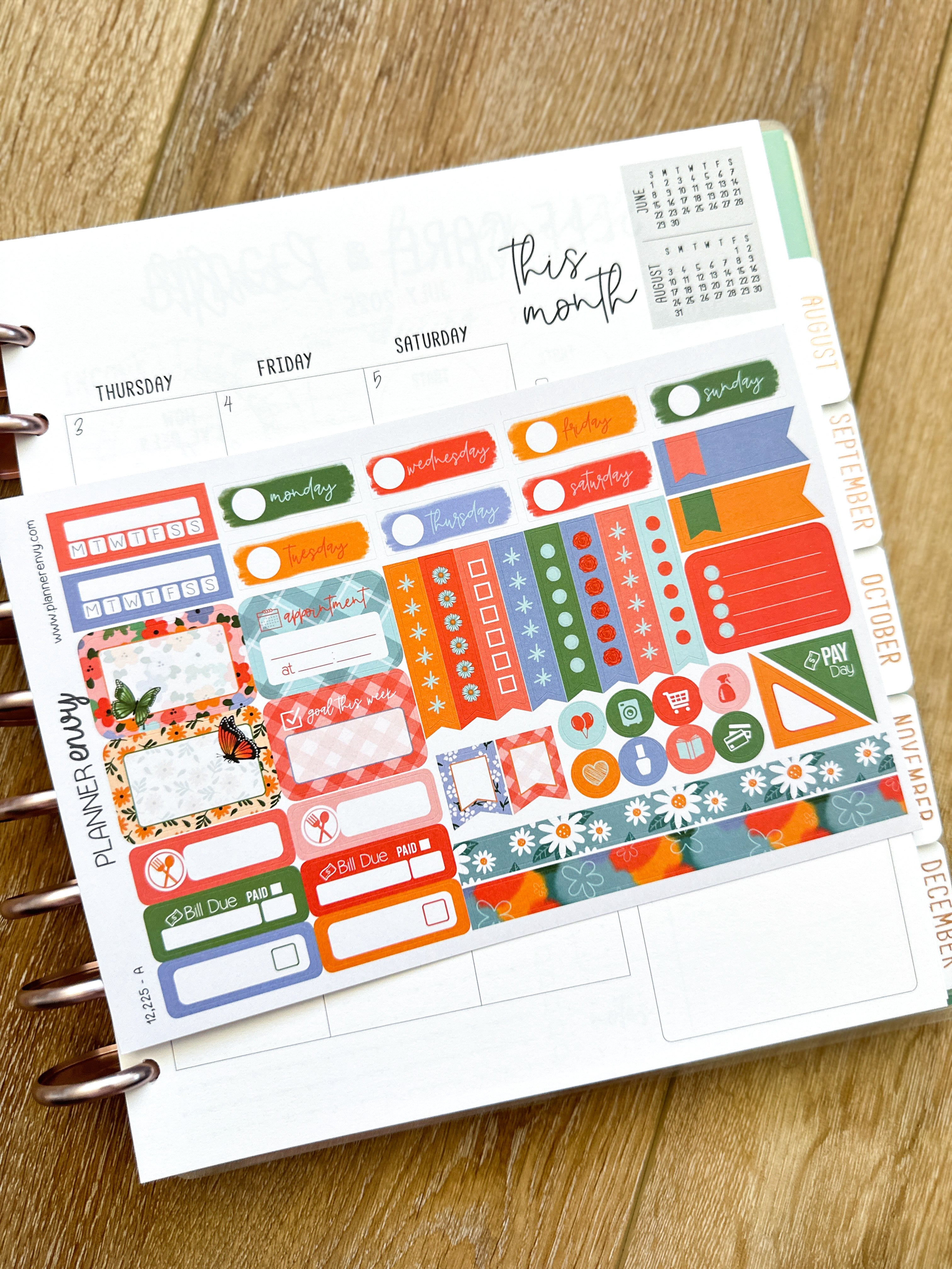 Spring Cottage Butterflies Flowers Blue Orange Flowers Planner Sticker ...