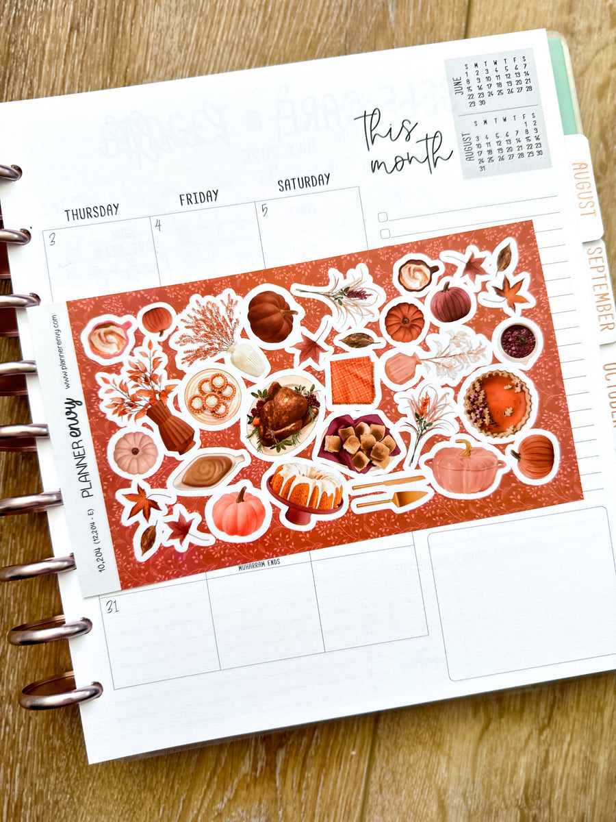 Thanksgiving Dinner Turkey Pumpkin Pie November Deco Planner Stickers ...