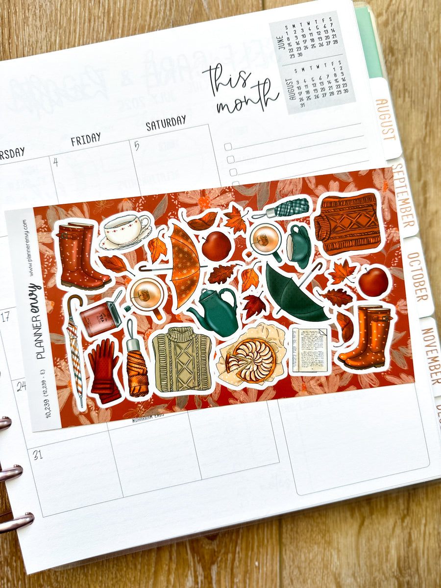 Fall Rain Umbrellas Sweater Weather Thanksgiving November Deco Planner ...