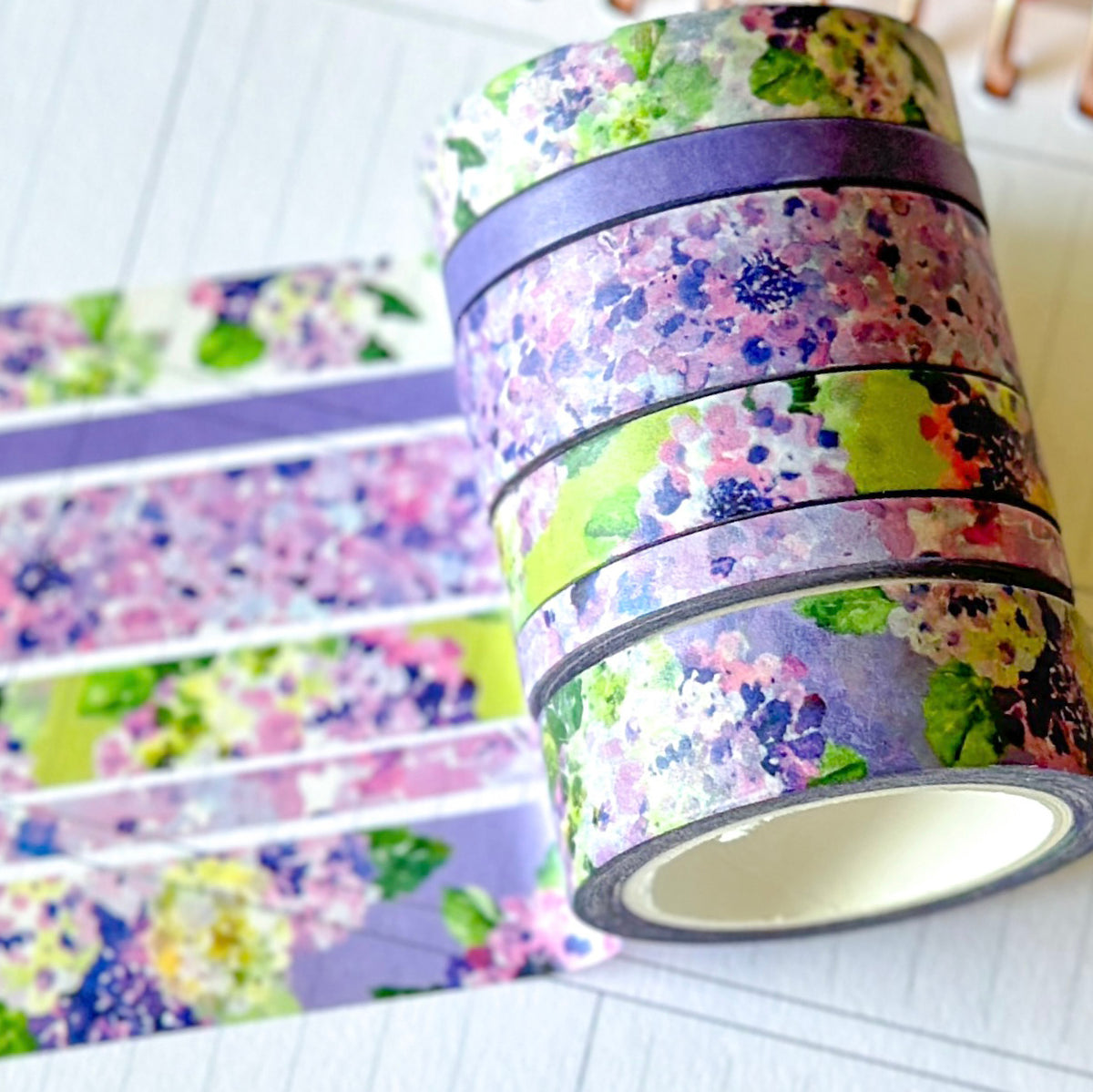Purple Hydrangea Spring Floral Washi Tape Set April 2025 - W130 ...