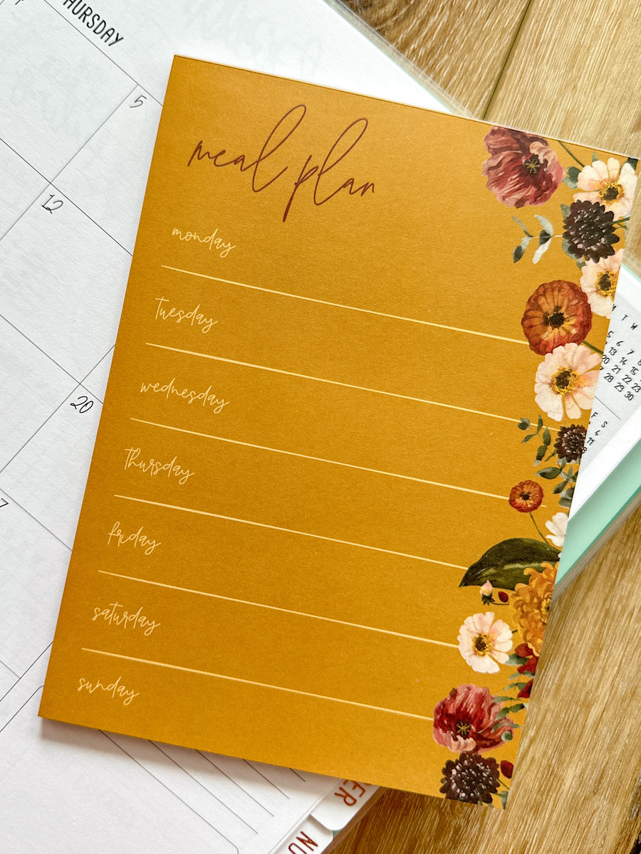 5x7 Weekly Meal Plan Planner Notepad With Flowers Fall - 40 Sheets (NP ...