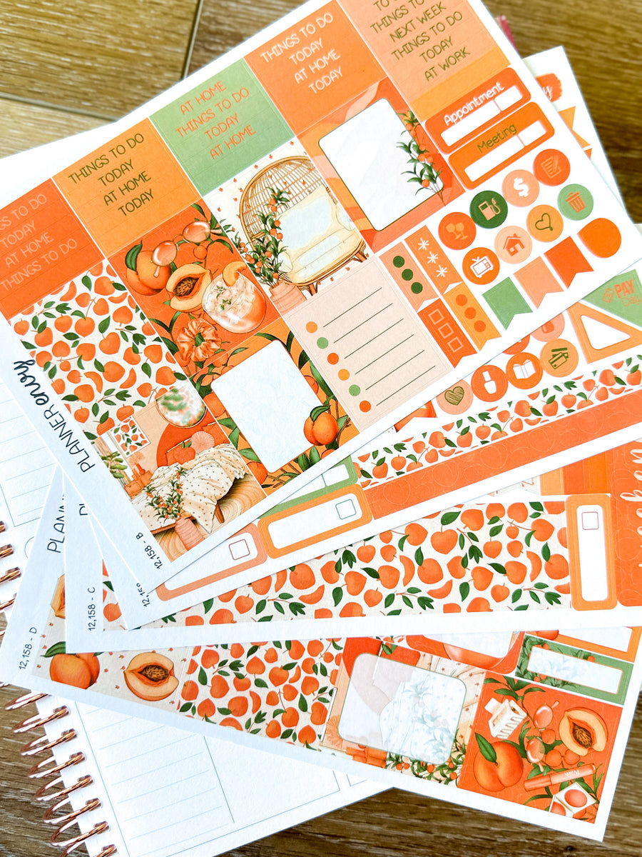 NEW KIT FORMAT! Orange Peaches Spring Colors Planner Stickers Weekly K ...