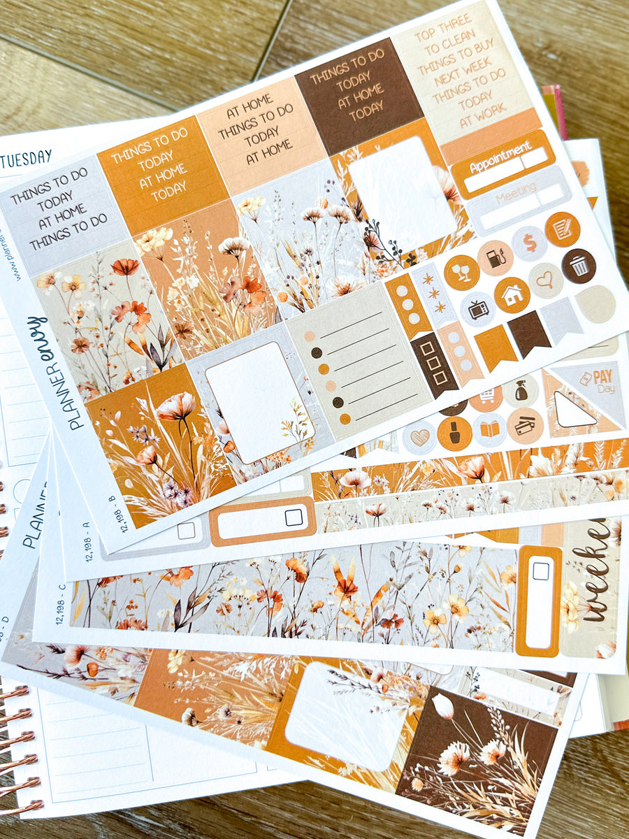 NEW KIT FORMAT! Fall Floral Foliage Thanksgiving Planner Stickers Week ...
