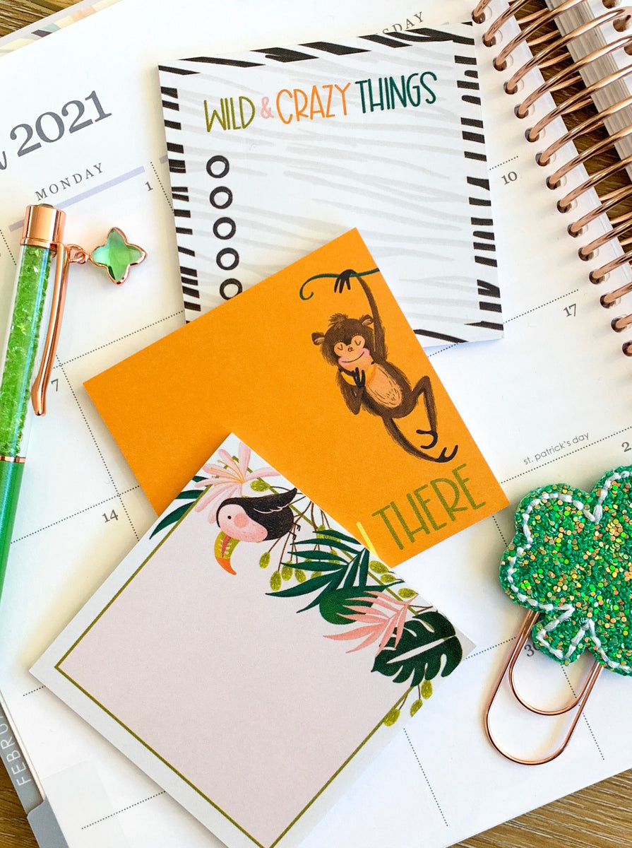 Set of 3 Jungle Monkeys Tropical Sticky Notes - 3x3 Inches (*Sticky No ...